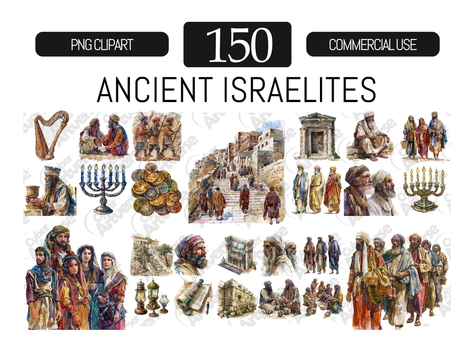 Ancient Israelites Watercolor Clipart Set: Hebrew Bible, Jerusalem ...