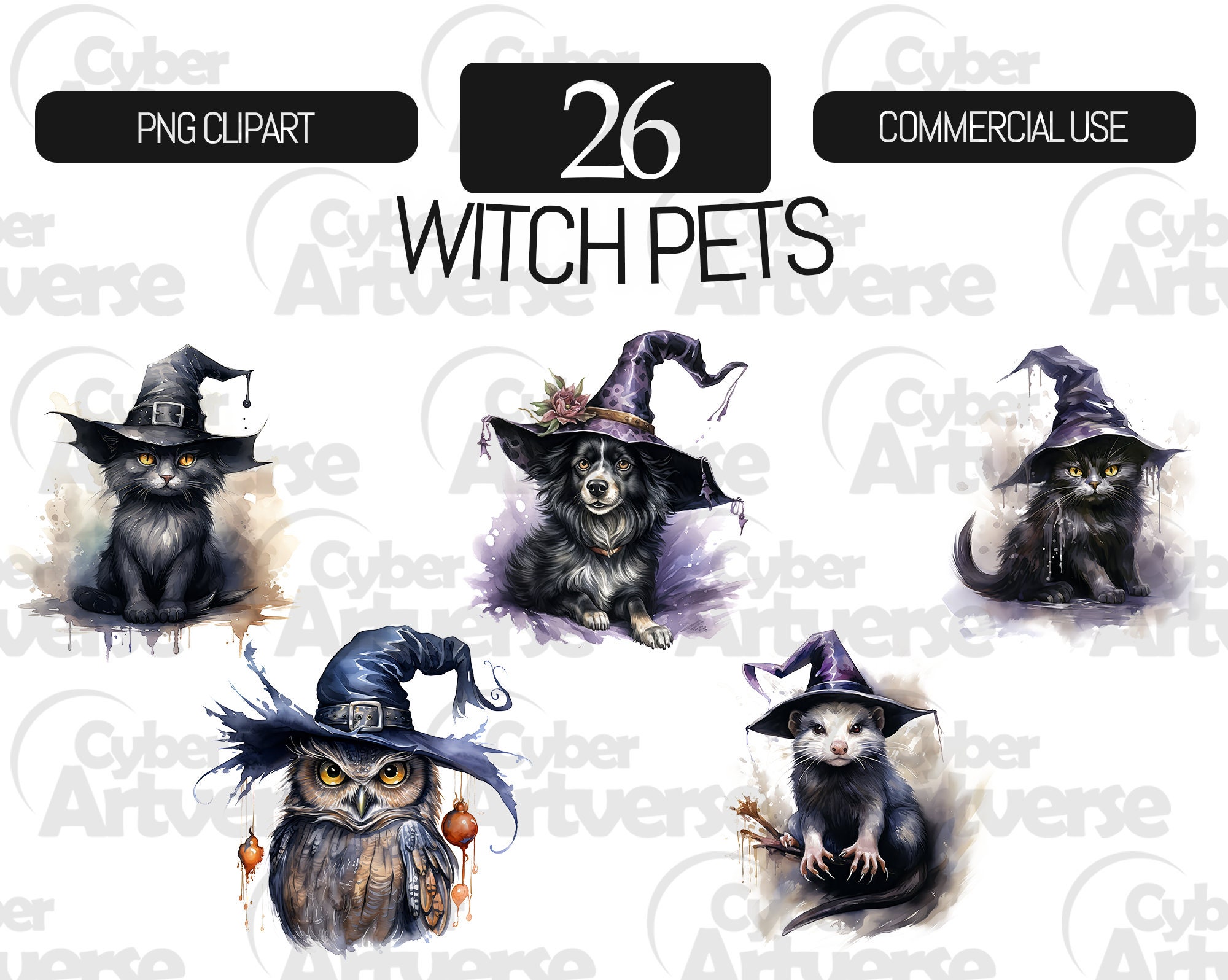 PNG BUNDLE Witch Pets Clipart Set Magical Fantasy Witchy - Etsy