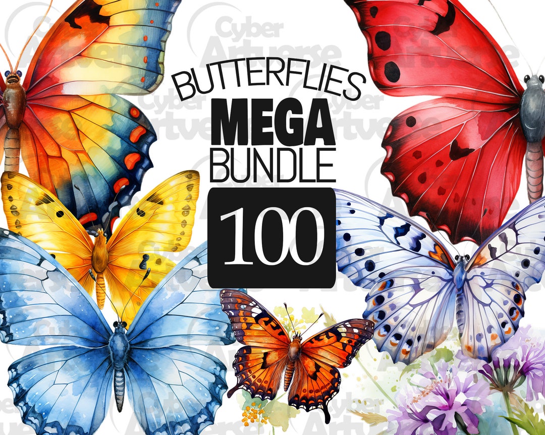 Watercolor Butterflies Clipart Set BIG BUNDLE for Scrapbooking, Junk ...
