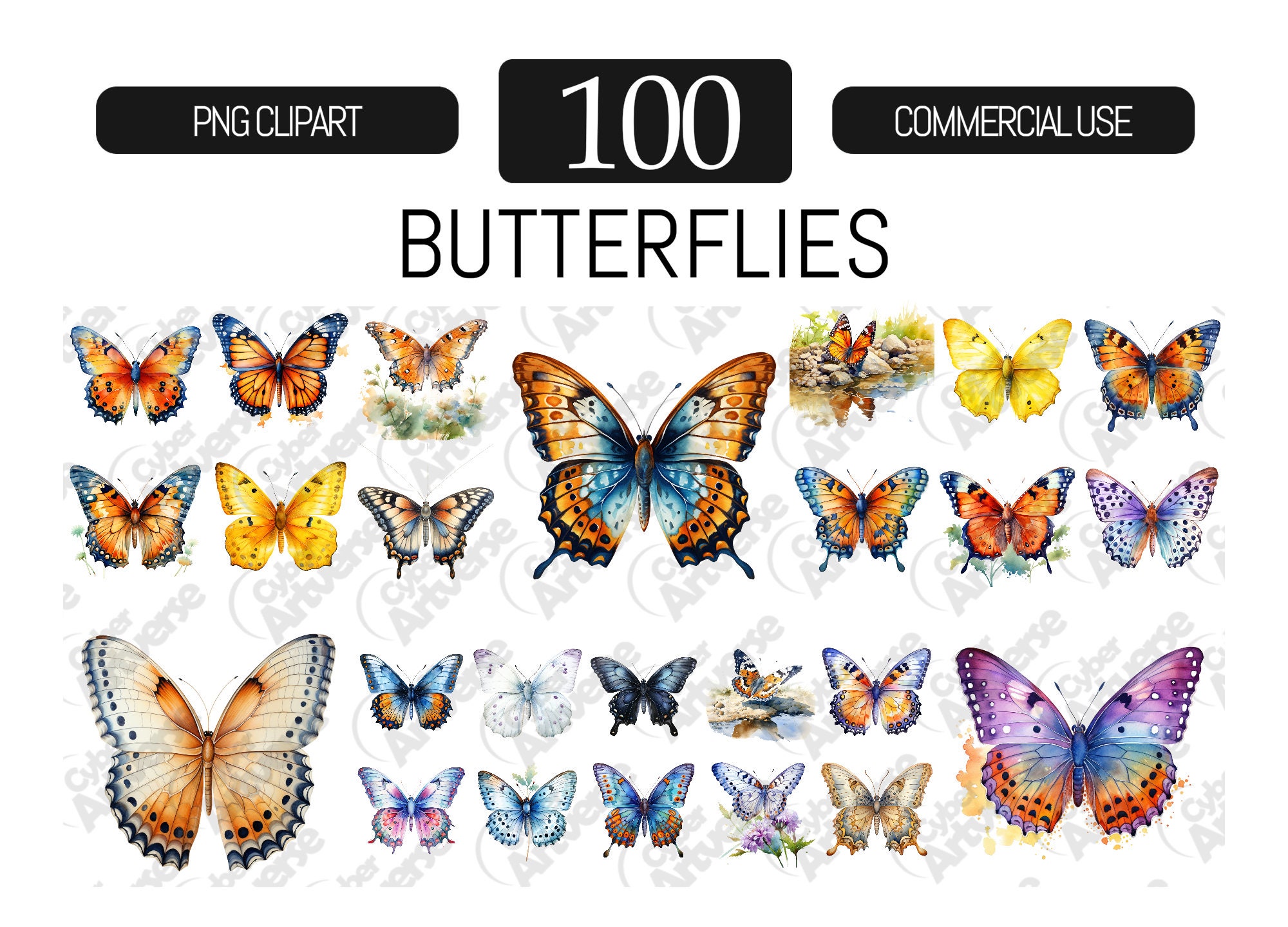 Watercolor Butterflies Clipart Set BIG BUNDLE for Scrapbooking, Junk ...