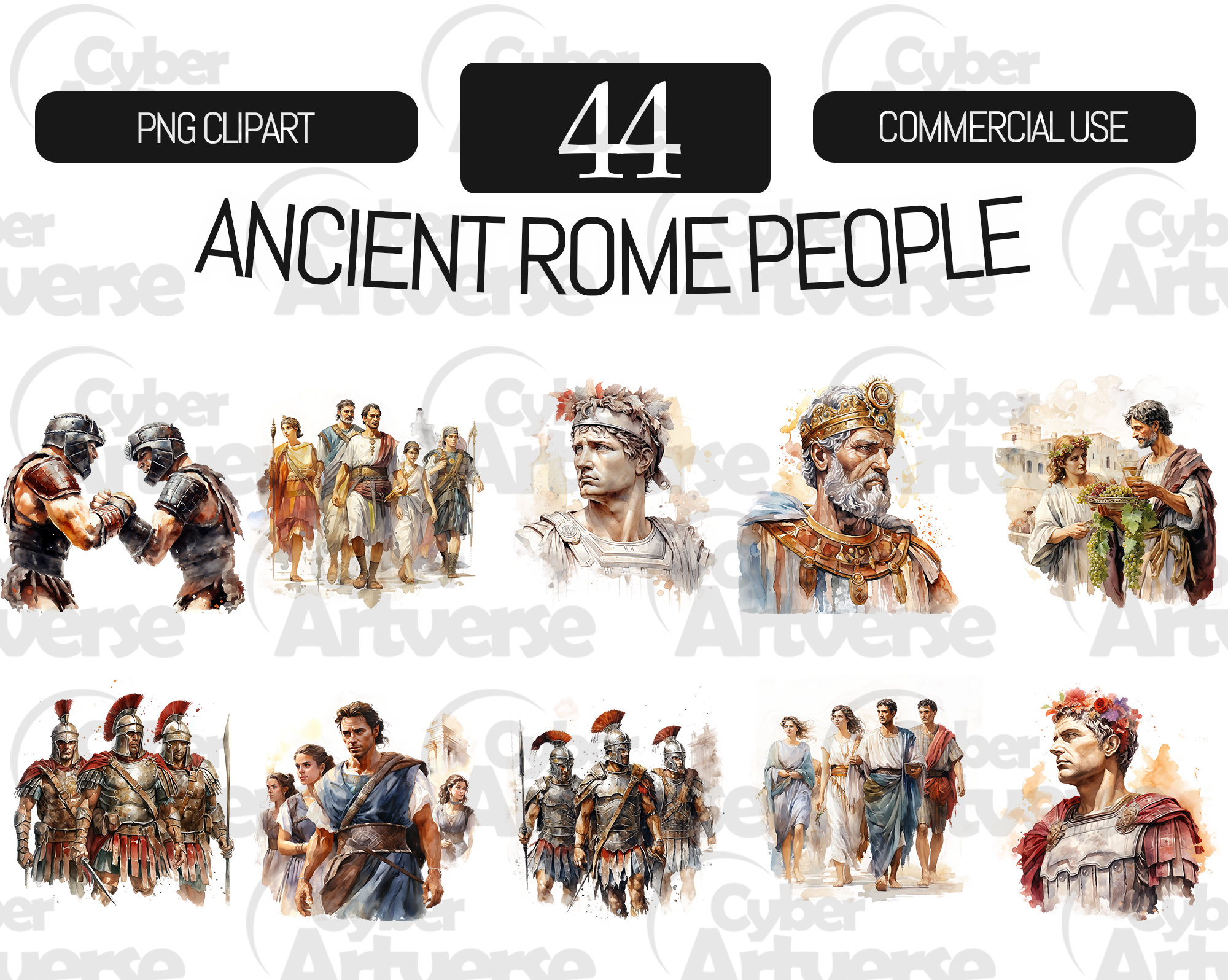 BIG BUNDLE Ancient Roman People Clipart Set Gladiators, Statues, Lovers ...