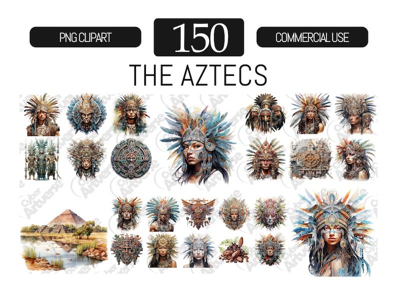 Aztec Watercolor Clipart Set: Mesoamerican Culture Graphics (PNG, 150 ...