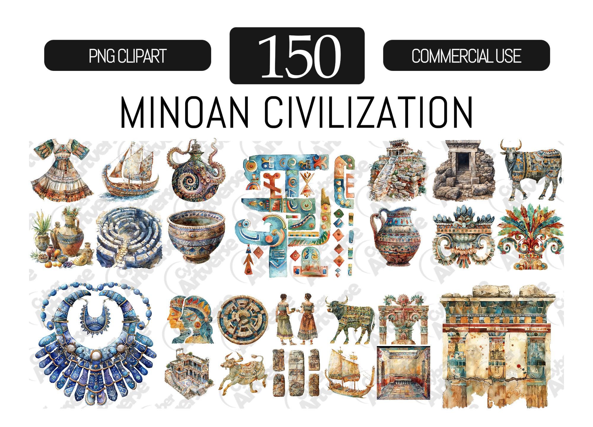 Minoan Civilization Clipart Set: Ancient Crete, Greek Mythology (PNG ...