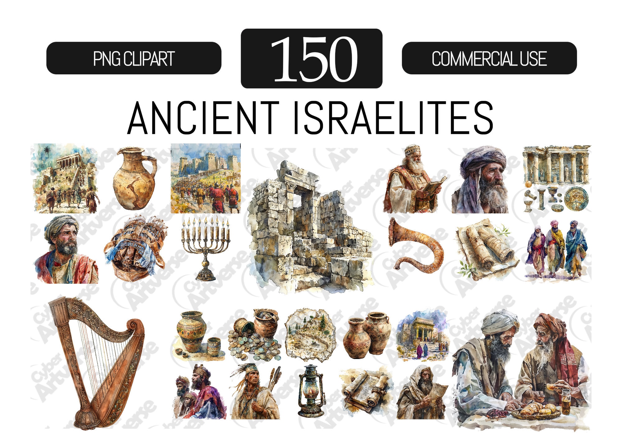 Ancient Israelites Watercolor Clipart Set: Hebrew Bible, Jerusalem ...