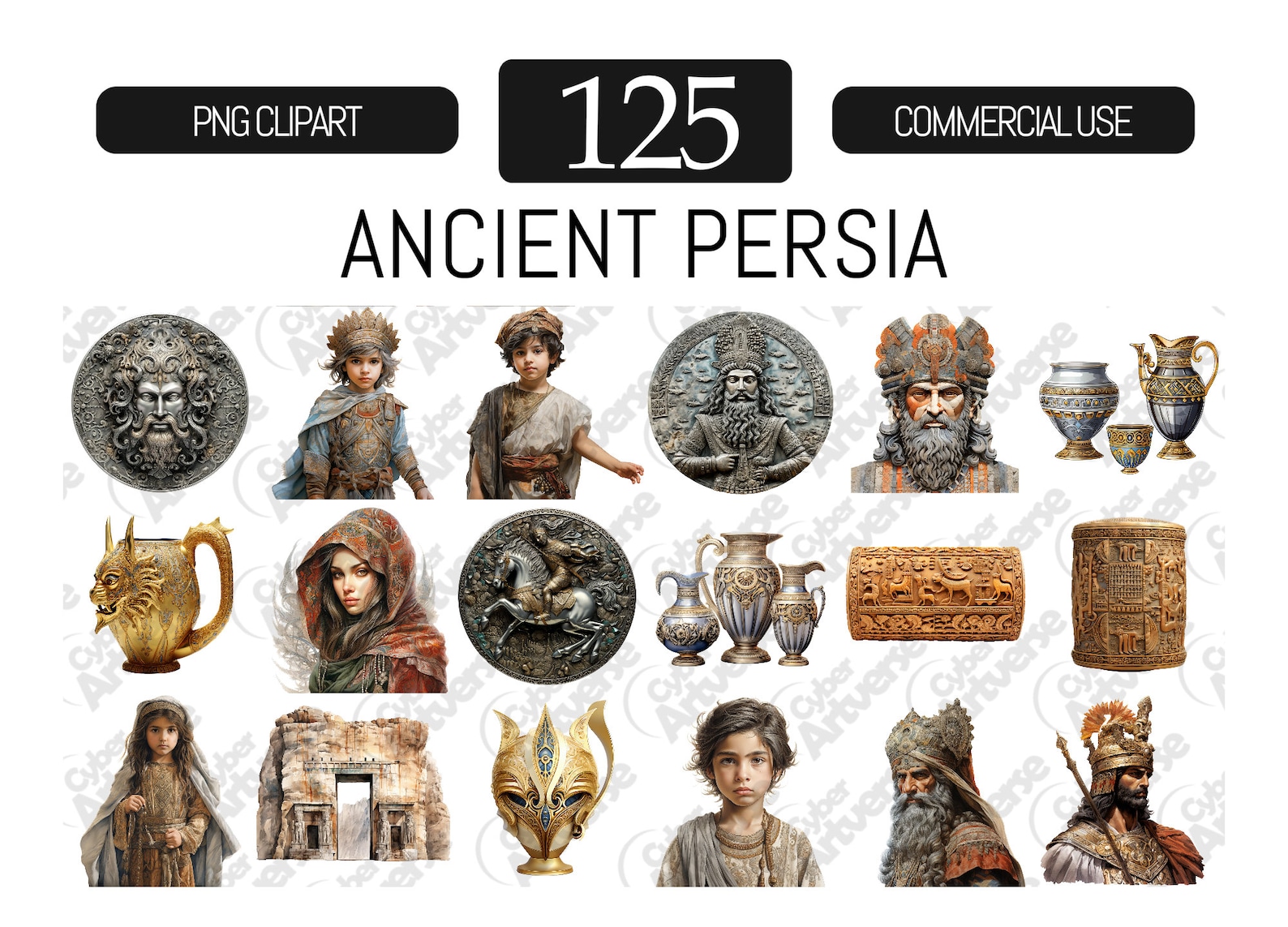 MEGA BUNDLE Ancient Persia Watercolor Clipart Set Parthians, Sassanians ...
