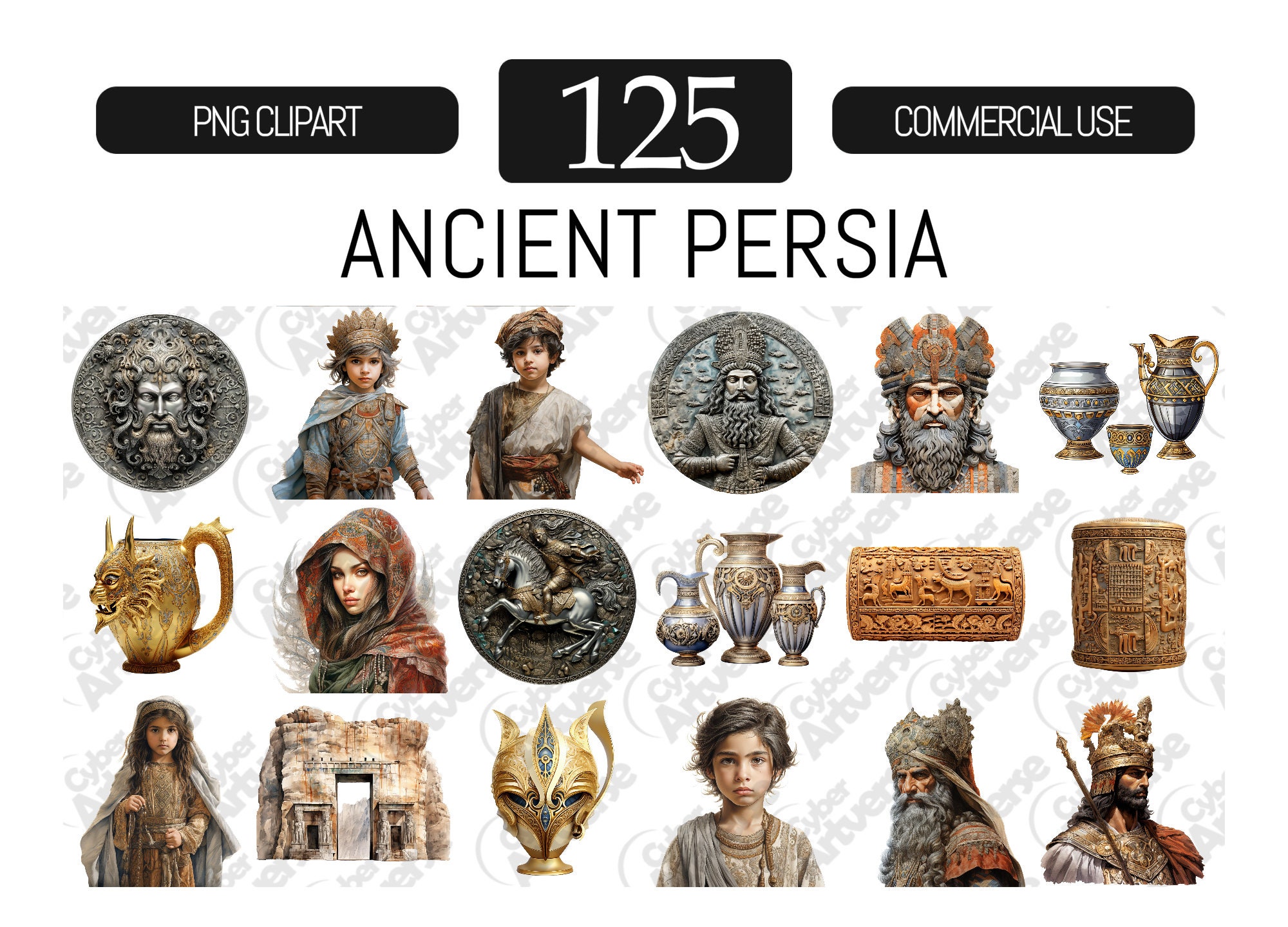 MEGA BUNDLE Ancient Persia Watercolor Clipart Set Parthians, Sassanians ...