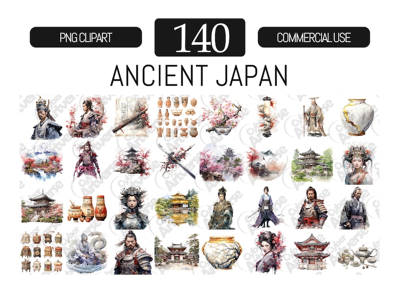 MEGA BUNDLE Ancient Japan Watercolor Clipart Set Samurai, Katana ...