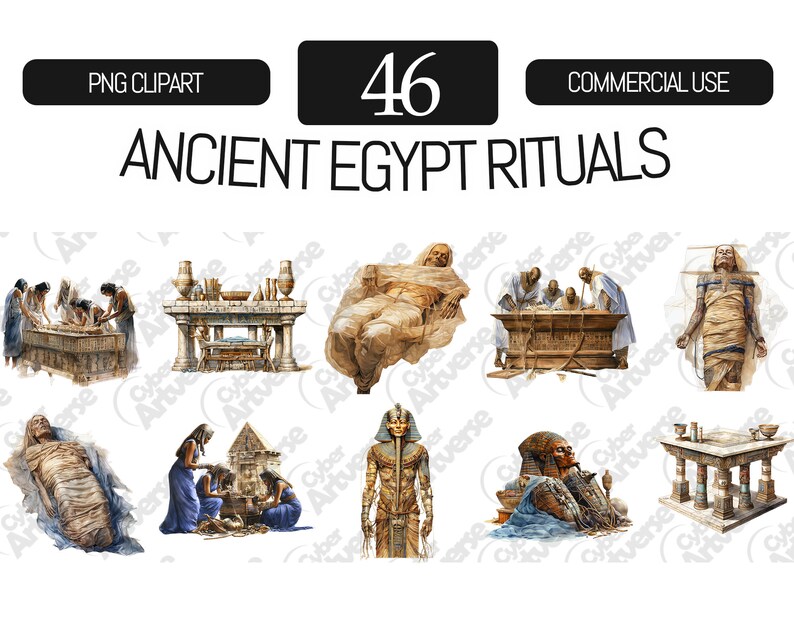 PNG BUNDLE Ancient Egypt Rituals Watercolor Clipart Set Mummification ...
