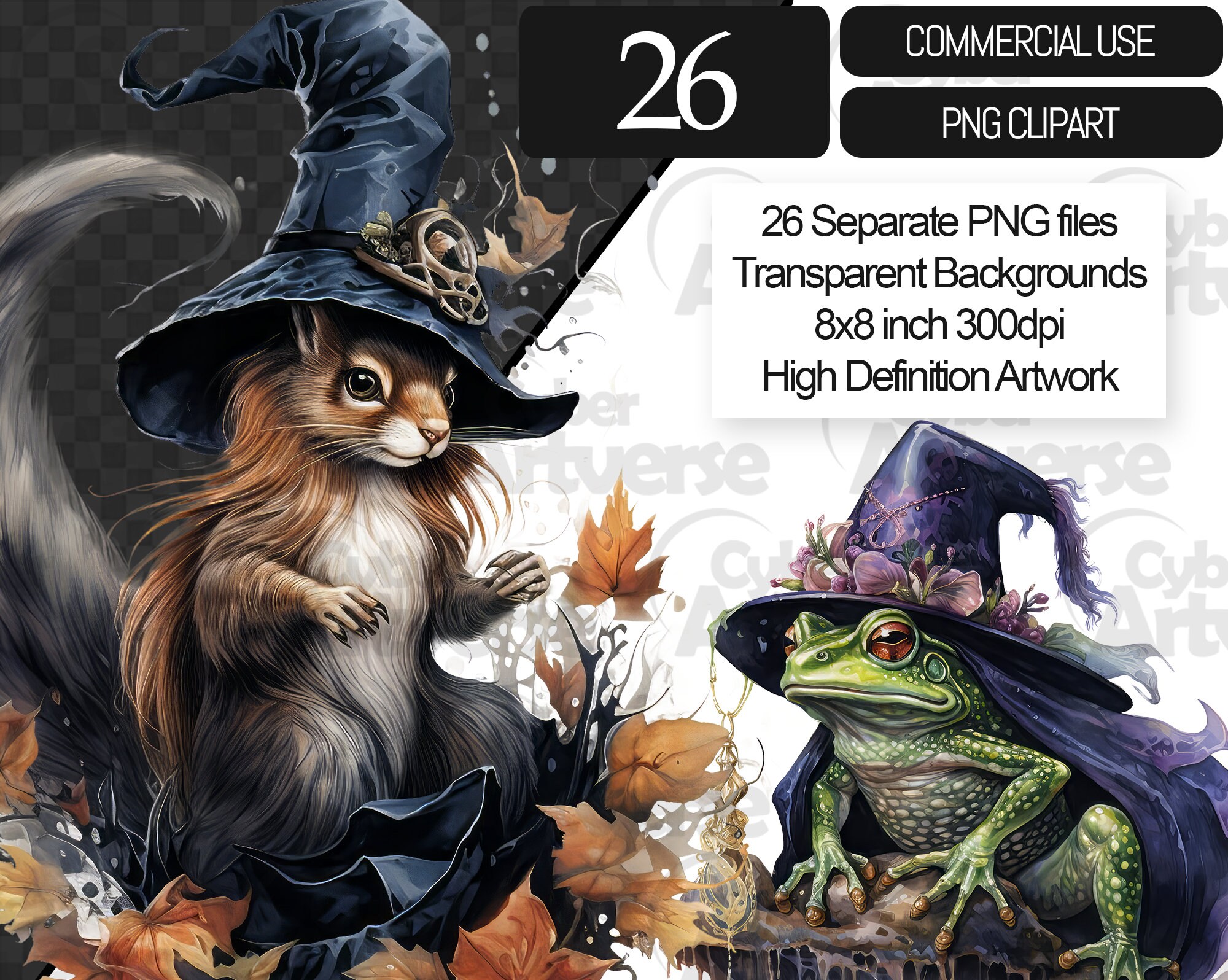 PNG BUNDLE Witch Pets Clipart Set Magical Fantasy Witchy - Etsy