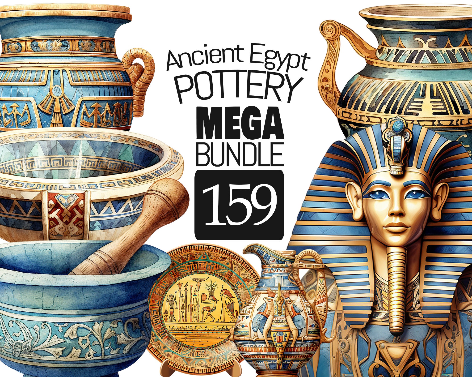 MEGA BUNDLE Ancient Egyptian Pottery Watercolor Clipart Set Vases ...