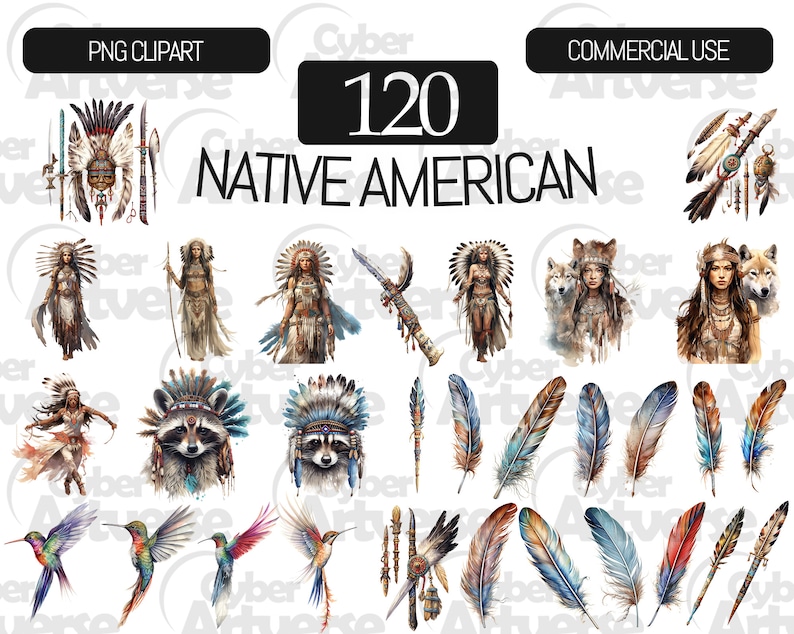 Native American Watercolor Clipart Set: 120 PNG Files (digital Download ...