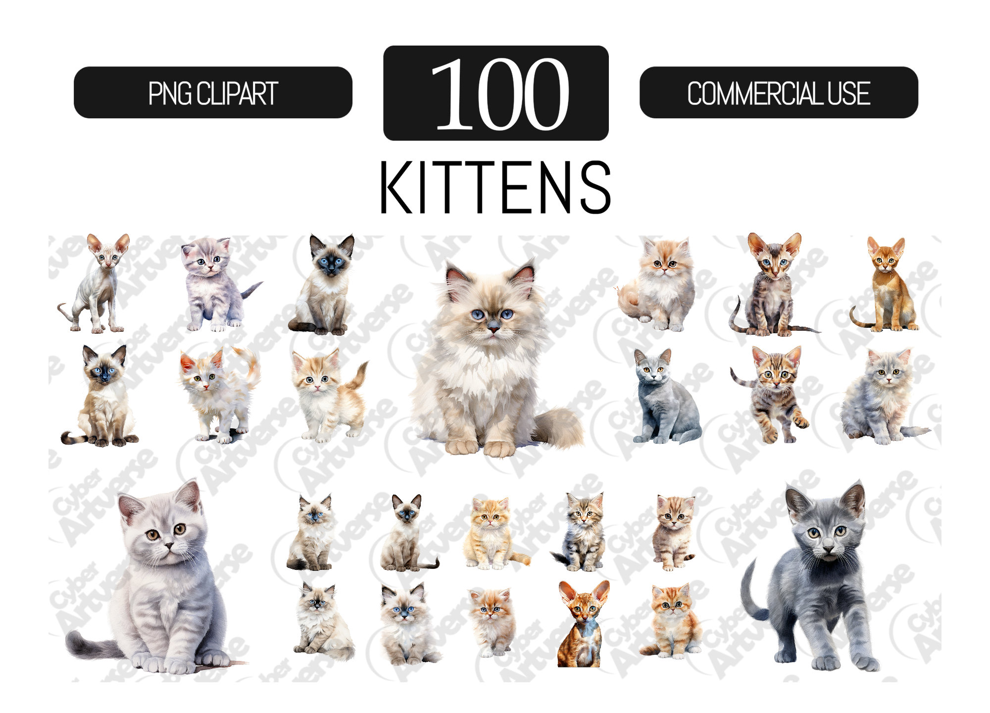 Watercolor Cute Kittens Clipart Set BIG BUNDLE Small Cats for ...