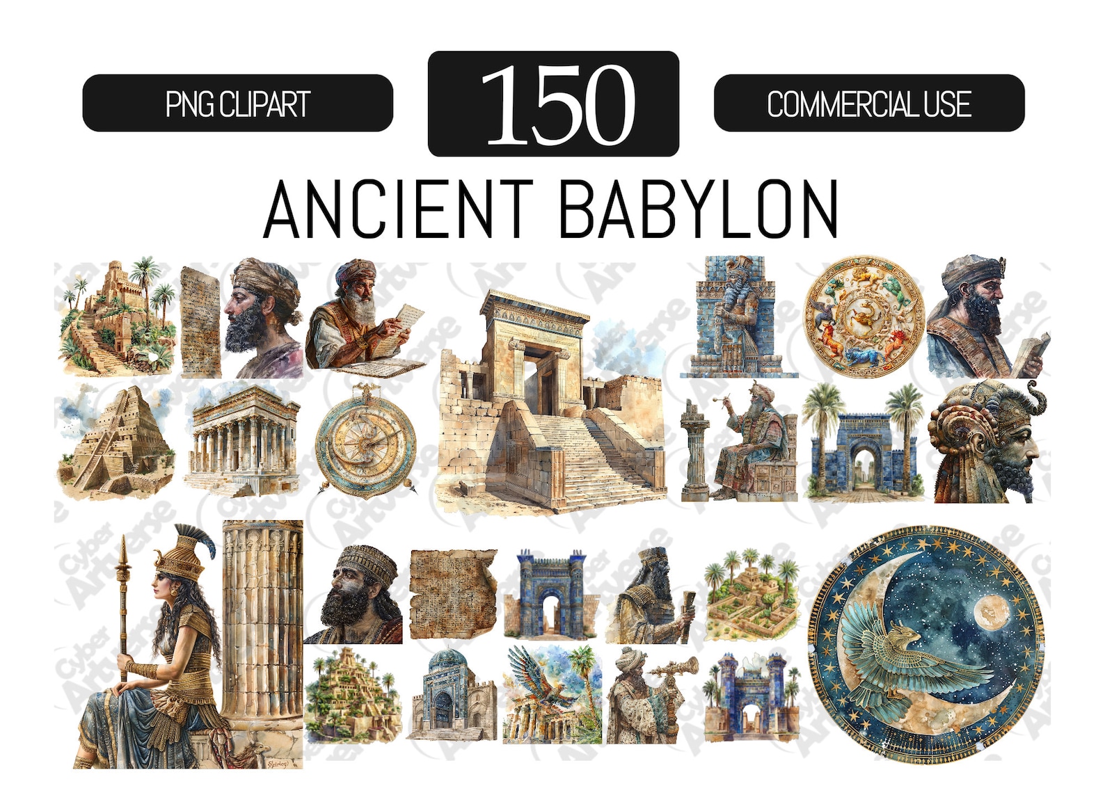 MEGA BUNDLE Ancient Babylon Watercolor Clipart Set Babylonian ...