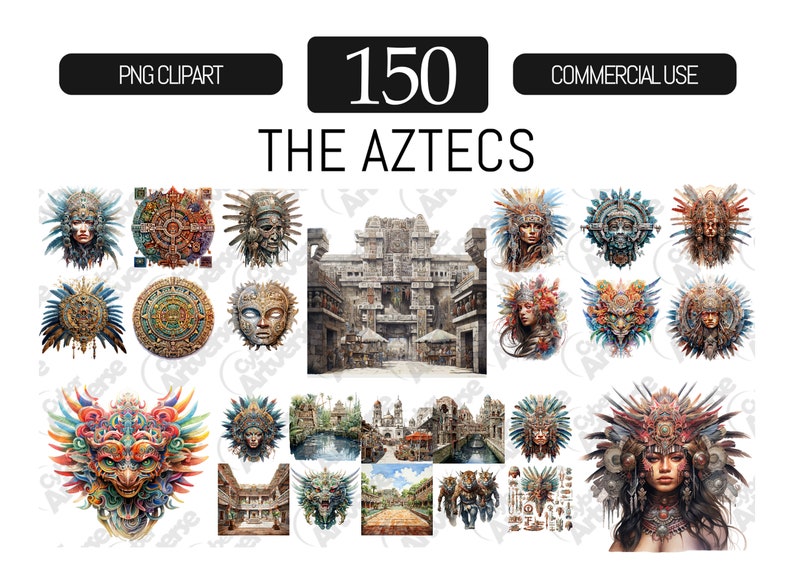 Aztec Watercolor Clipart Set: Mesoamerican Culture Graphics (PNG, 150 ...