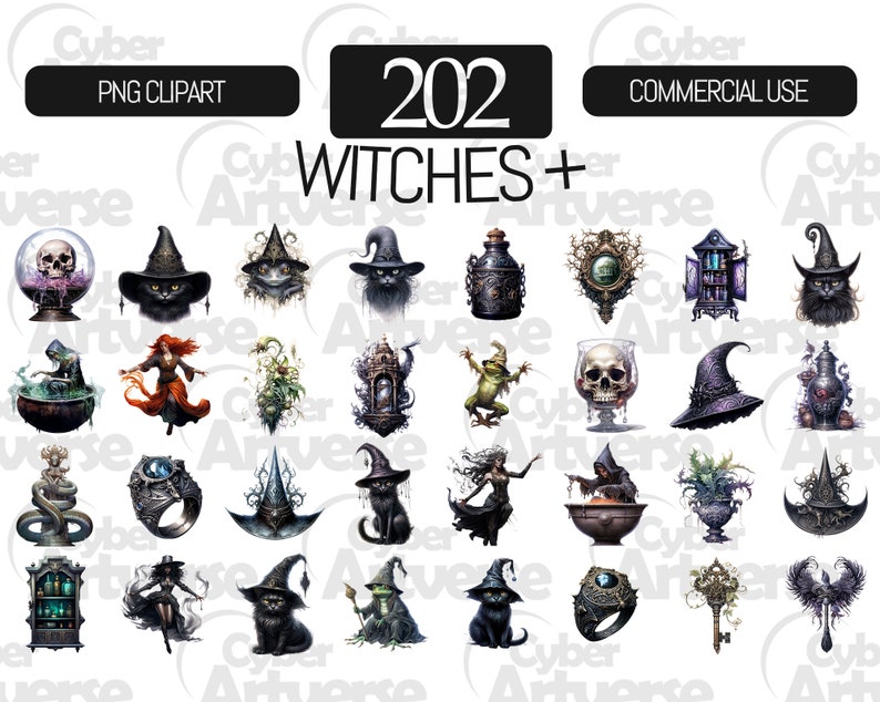 MEGA BUNDLE 202 Witch Theme Clipart Set Magical Fantasy Witchy Items ...