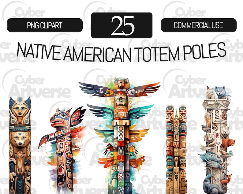 Native American Totem Pole Clipart: Spiritual PNG Bundle for ...