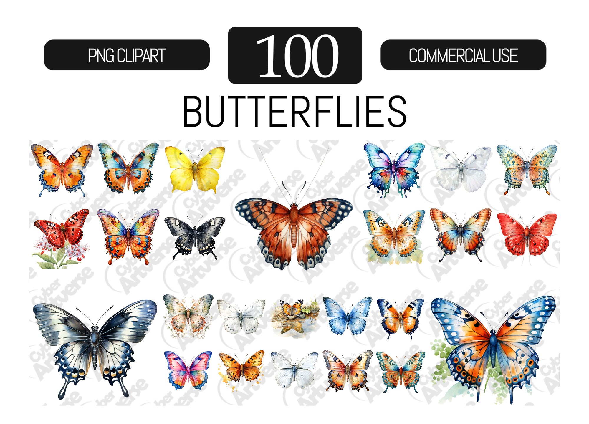 Watercolor Butterflies Clipart Set BIG BUNDLE for Scrapbooking, Junk ...