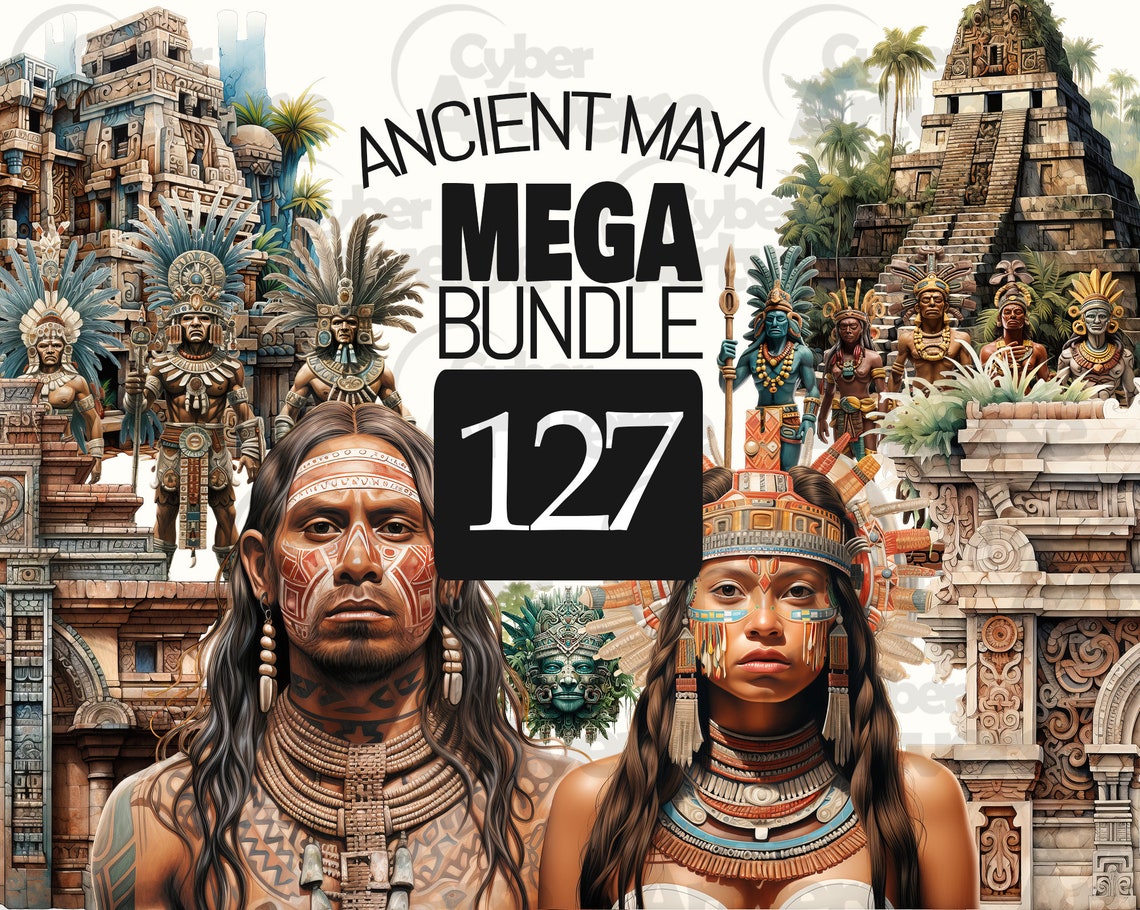 Ancient Maya Watercolor Clipart Set: Mayan Temples, Jungle & Tribes ...