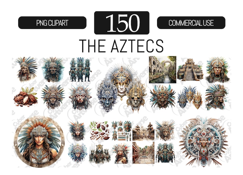 Aztec Watercolor Clipart Set: Mesoamerican Culture Graphics (PNG, 150 ...