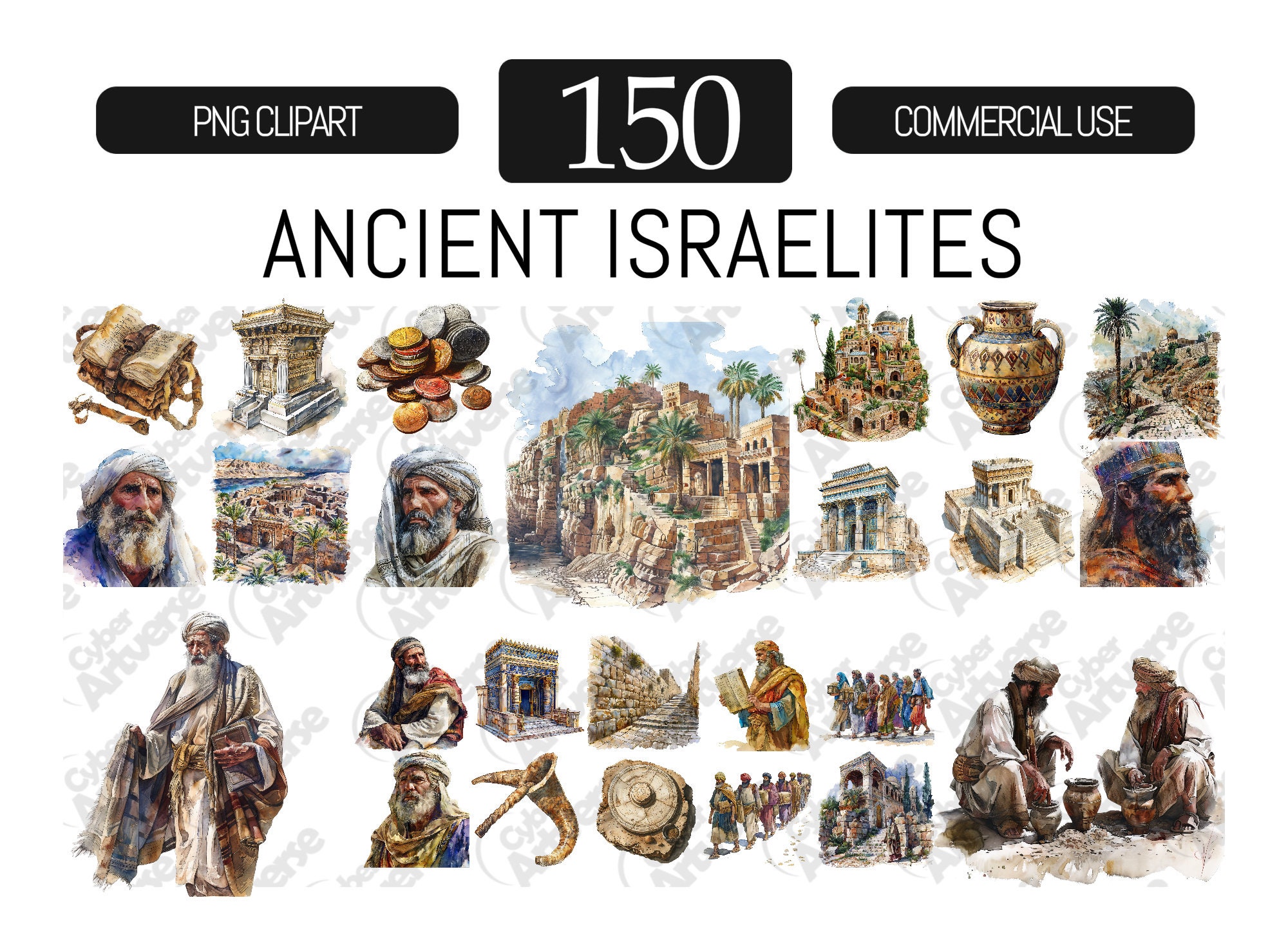 Ancient Israelites Watercolor Clipart Set: Hebrew Bible, Jerusalem ...