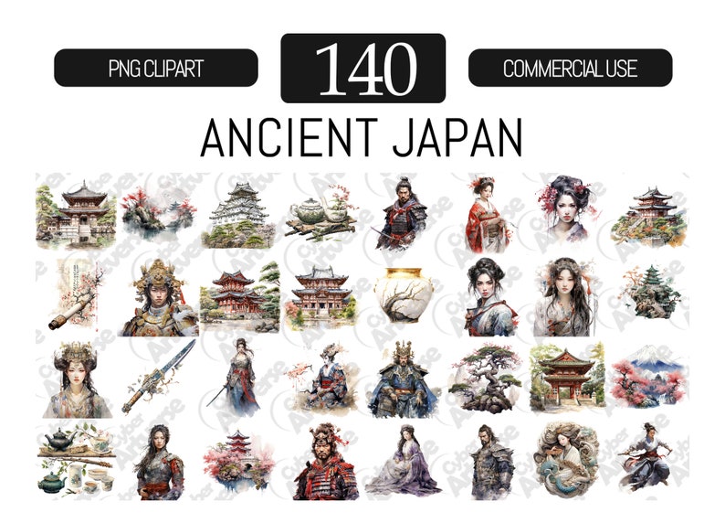 MEGA BUNDLE Ancient Japan Watercolor Clipart Set Samurai, Katana ...
