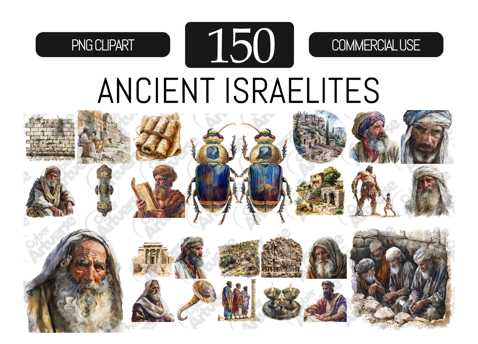 Ancient Israelites Watercolor Clipart Set: Hebrew Bible, Jerusalem ...