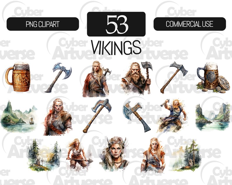 Vikings Watercolor Clipart Set: Nordic Landscapes (digital Download) - Etsy