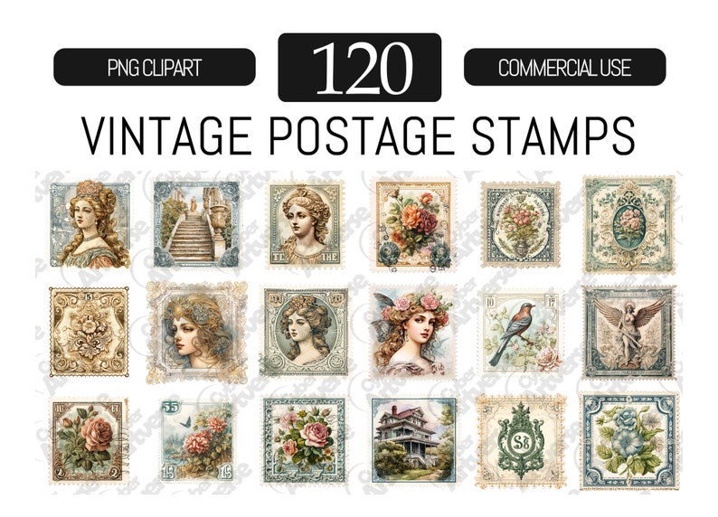 PNG Vintage Postage Stamps Clipart BIG Bundle - Old, Classic, Charming ...
