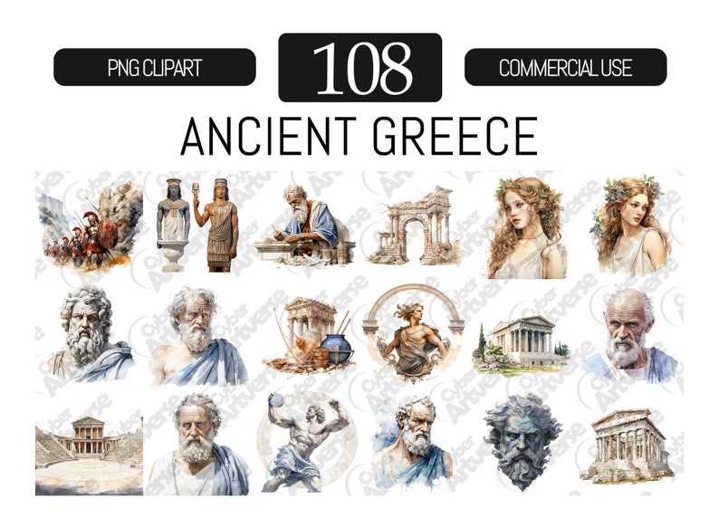 Ancient Greece Watercolor Clipart Set: Spartans, Athens (108 PNG Files ...