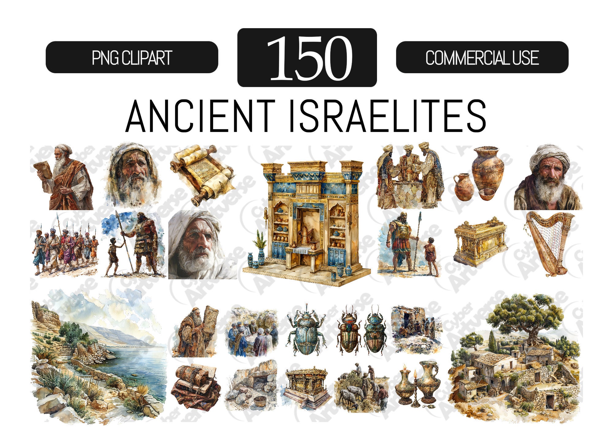 Ancient Israelites Watercolor Clipart Set: Hebrew Bible, Jerusalem ...