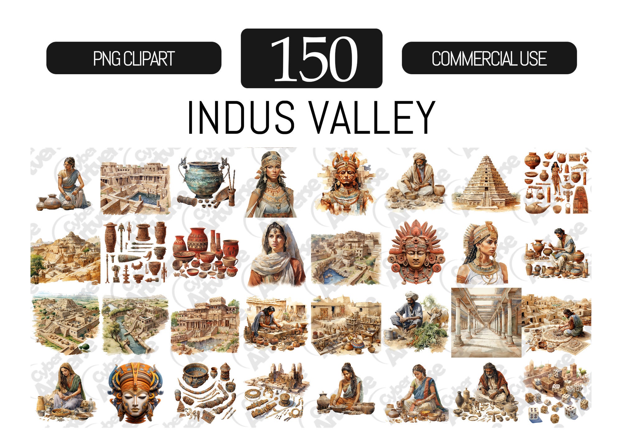 MEGA BUNDLE Indus Valley Watercolor Clipart Set Complex Ancient Indian ...