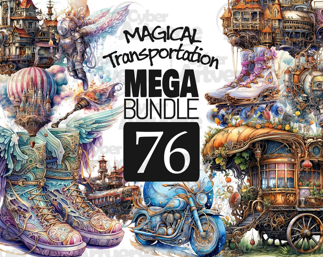 Magical Transport Clipart: 76 Watercolor Flying Machine Graphics ...