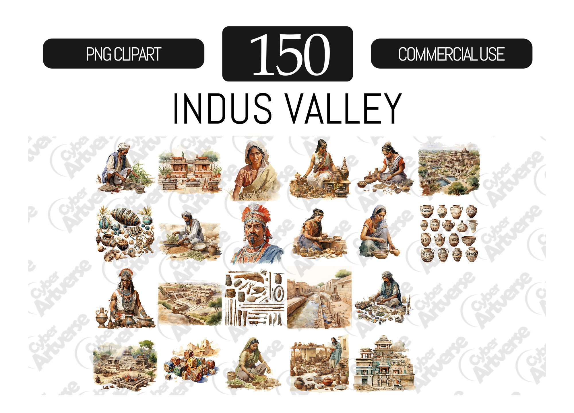 MEGA BUNDLE Indus Valley Watercolor Clipart Set Complex Ancient Indian ...