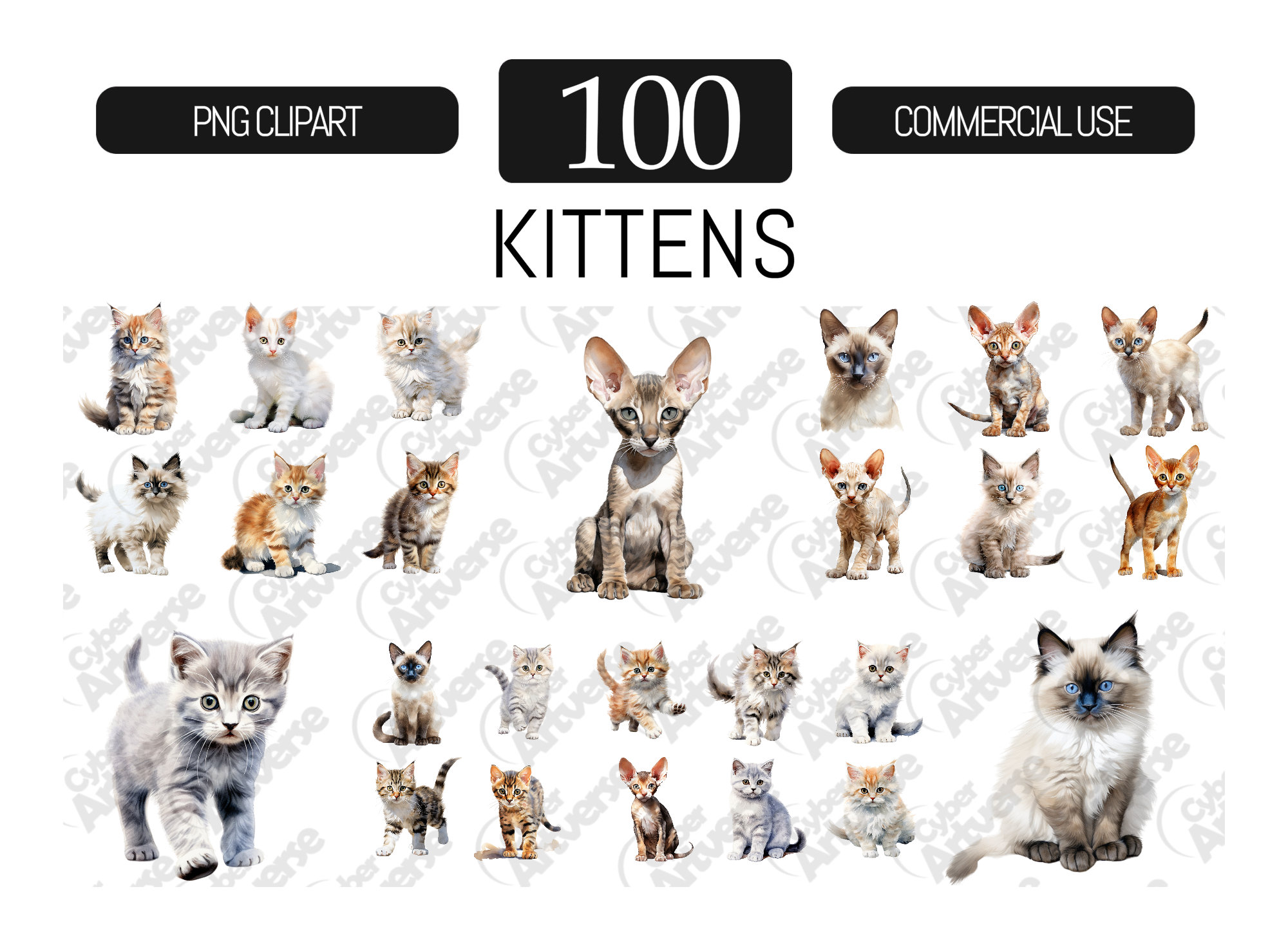 Watercolor Cute Kittens Clipart Set BIG BUNDLE Small Cats for ...