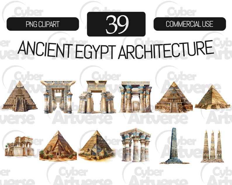 PNG BUNDLE Ancient Egypt Architecture Watercolor Clipart Set Pyramids ...