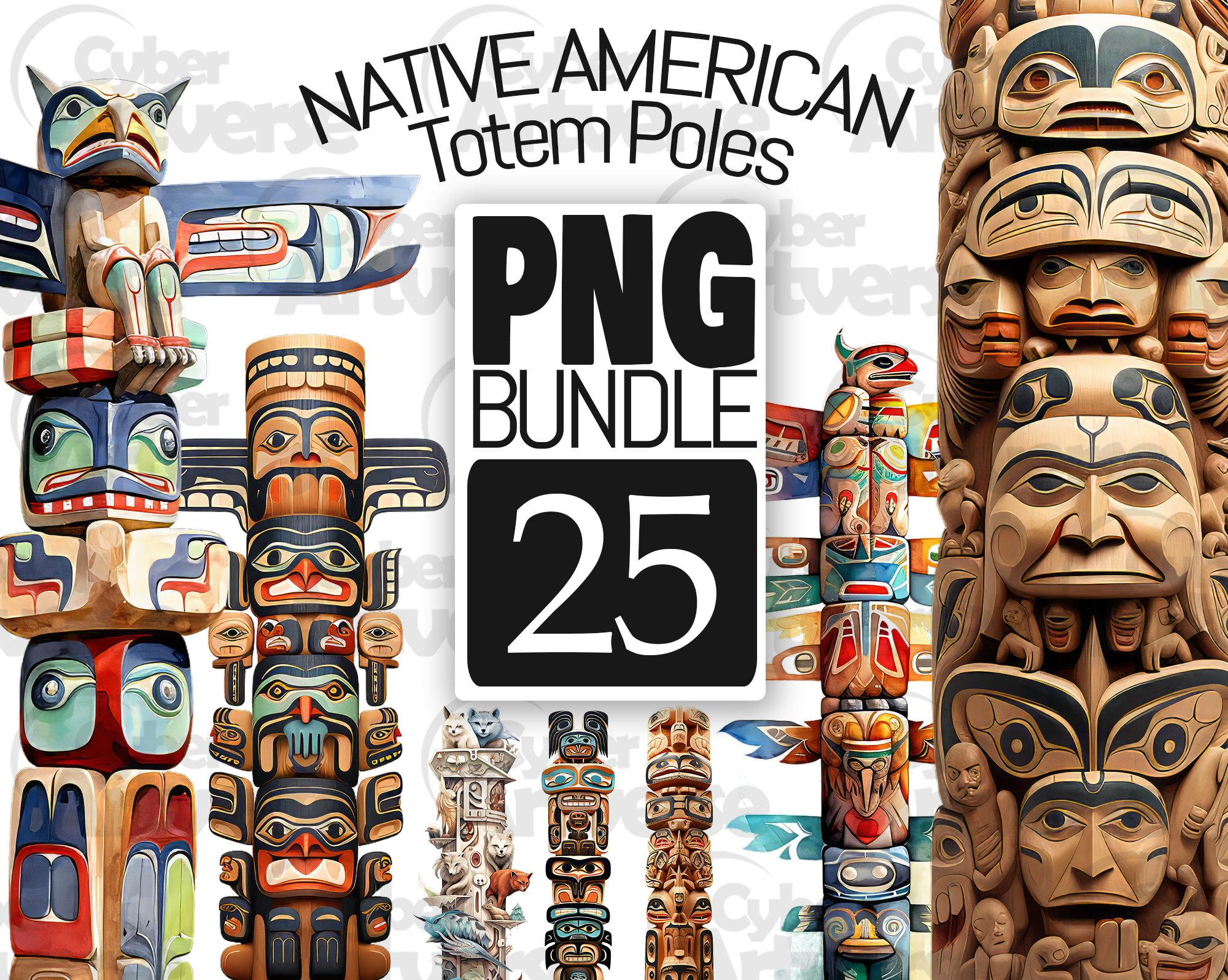 Native American Totem Pole Clipart: Spiritual PNG Bundle for ...