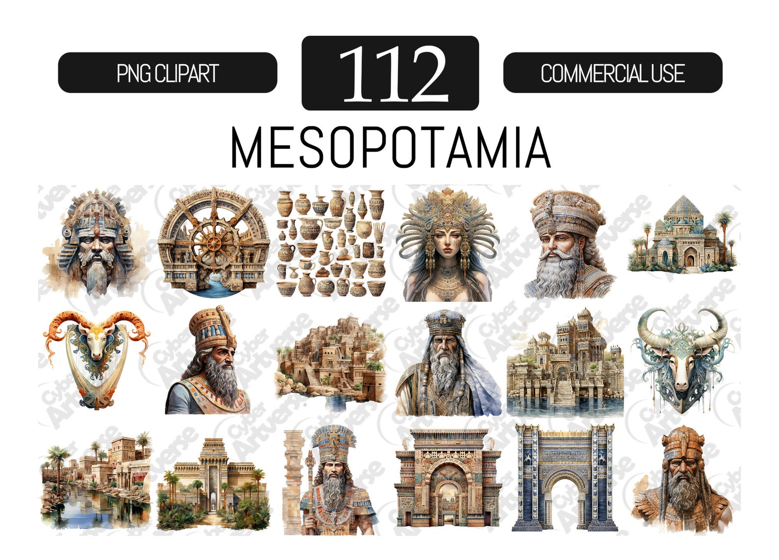 MEGA BUNDLE Mesopotamia Watercolor Clipart Set Ancient Iraq, Babylon ...