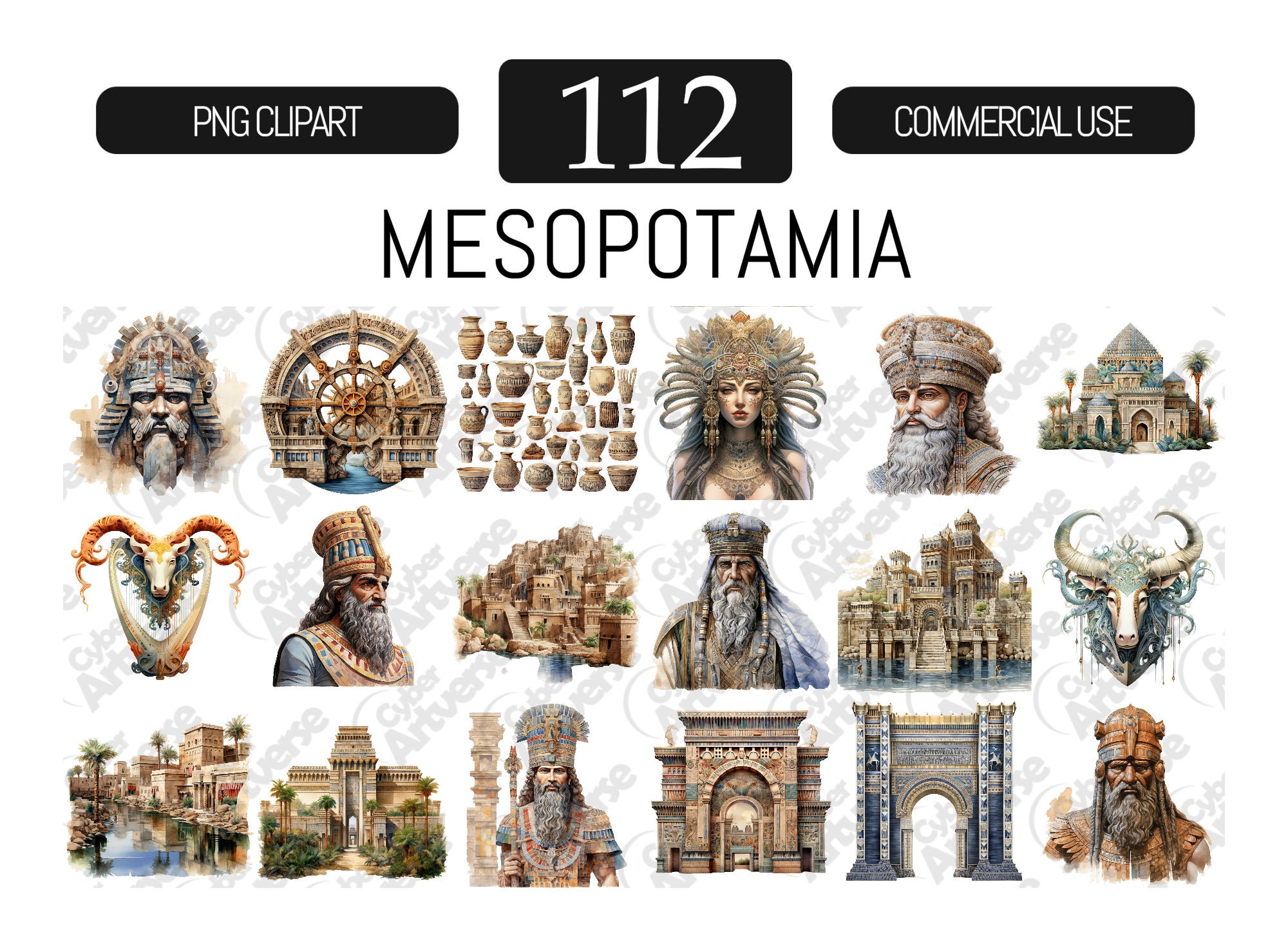 MEGA BUNDLE Mesopotamia Watercolor Clipart Set Ancient Iraq, Babylon ...