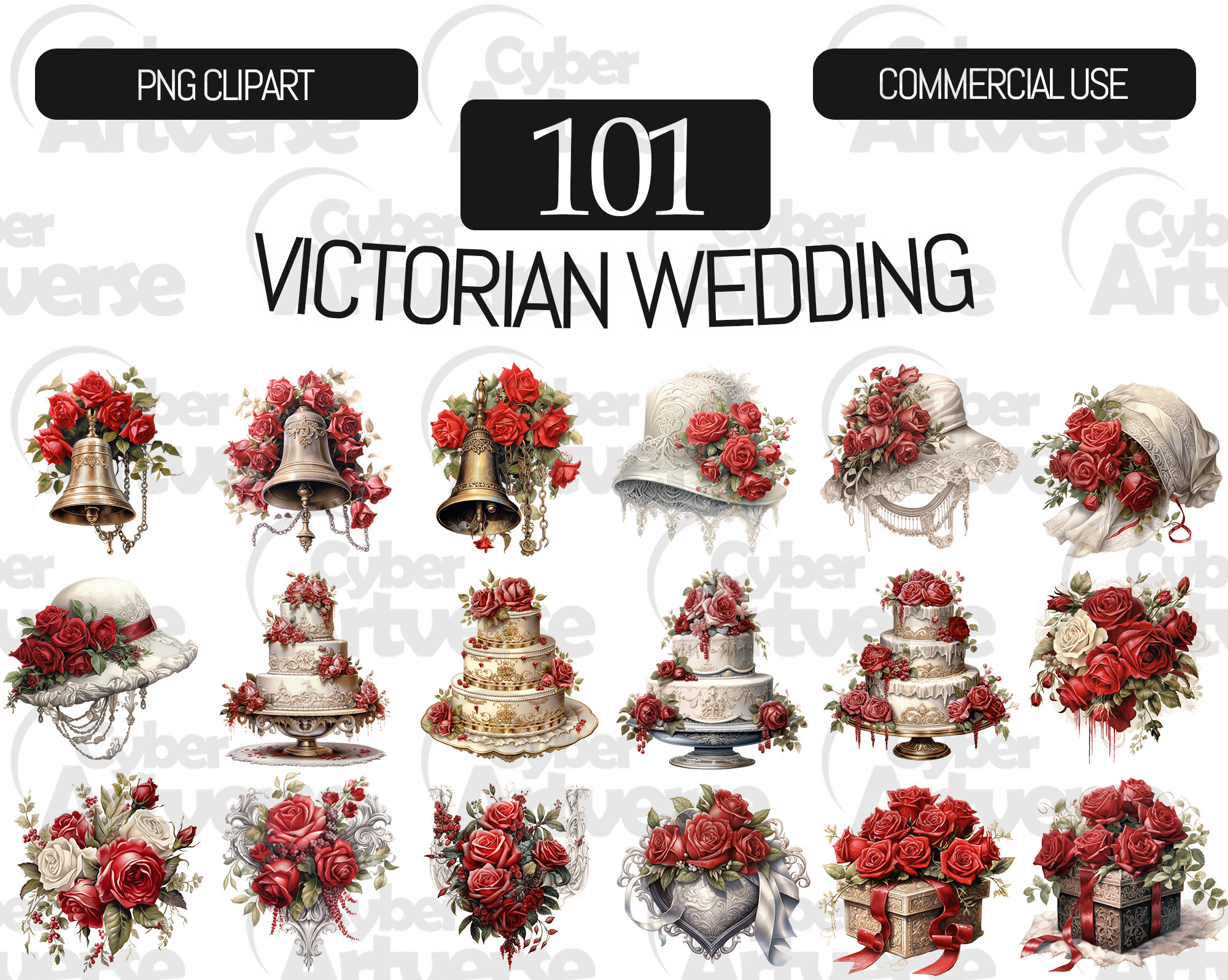 MEGA BUNDLE Victorian Wedding Rose Watercolor Clipart Set Victorian ...