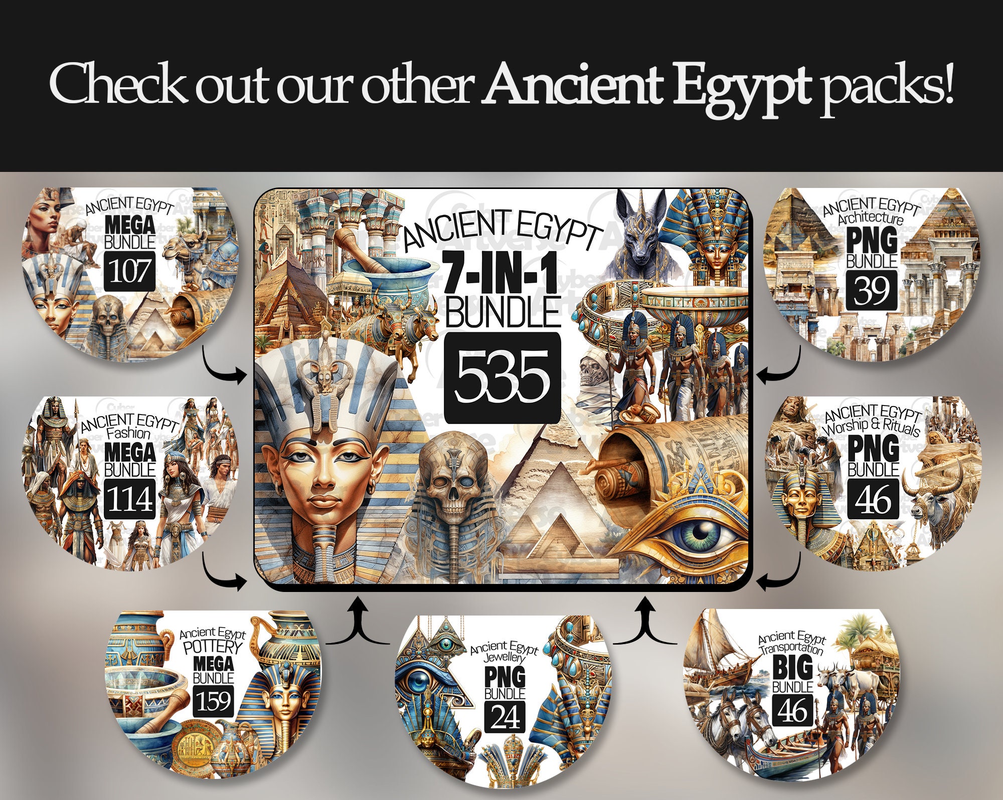 Ancient Egypt Watercolor Clipart Set: Pyramids, Pharaohs (107 PNG Files ...