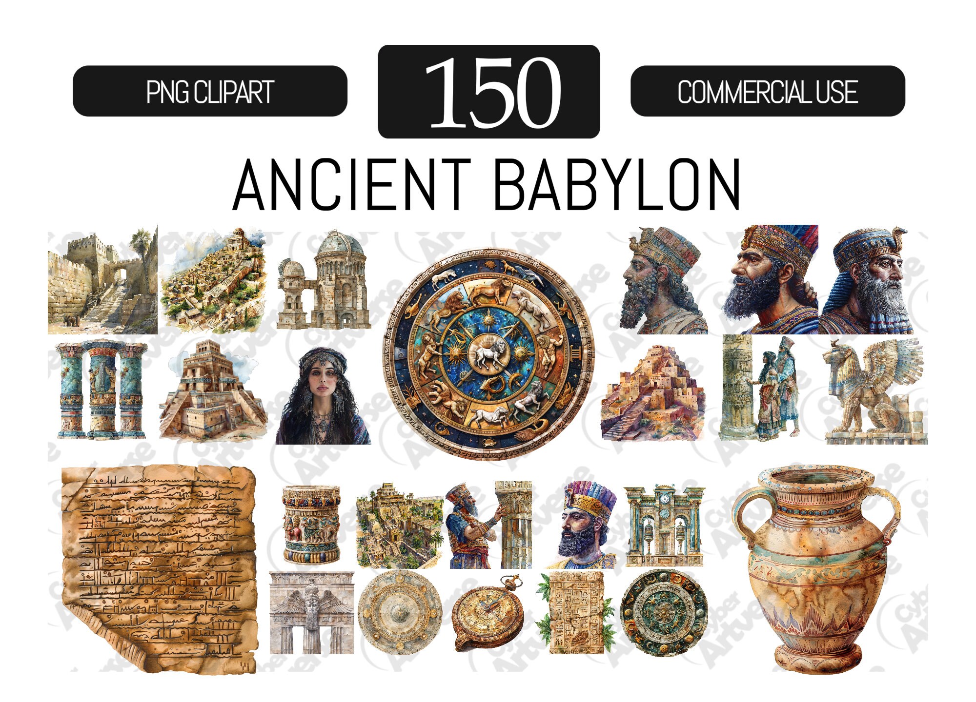 MEGA BUNDLE Ancient Babylon Watercolor Clipart Set Babylonian ...