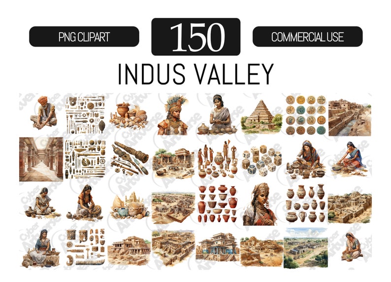 MEGA BUNDLE Indus Valley Watercolor Clipart Set Complex Ancient Indian ...