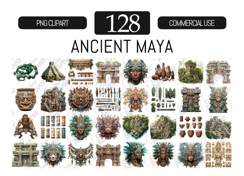 Ancient Maya Watercolor Clipart Set: Mayan Temples, Jungle & Tribes ...