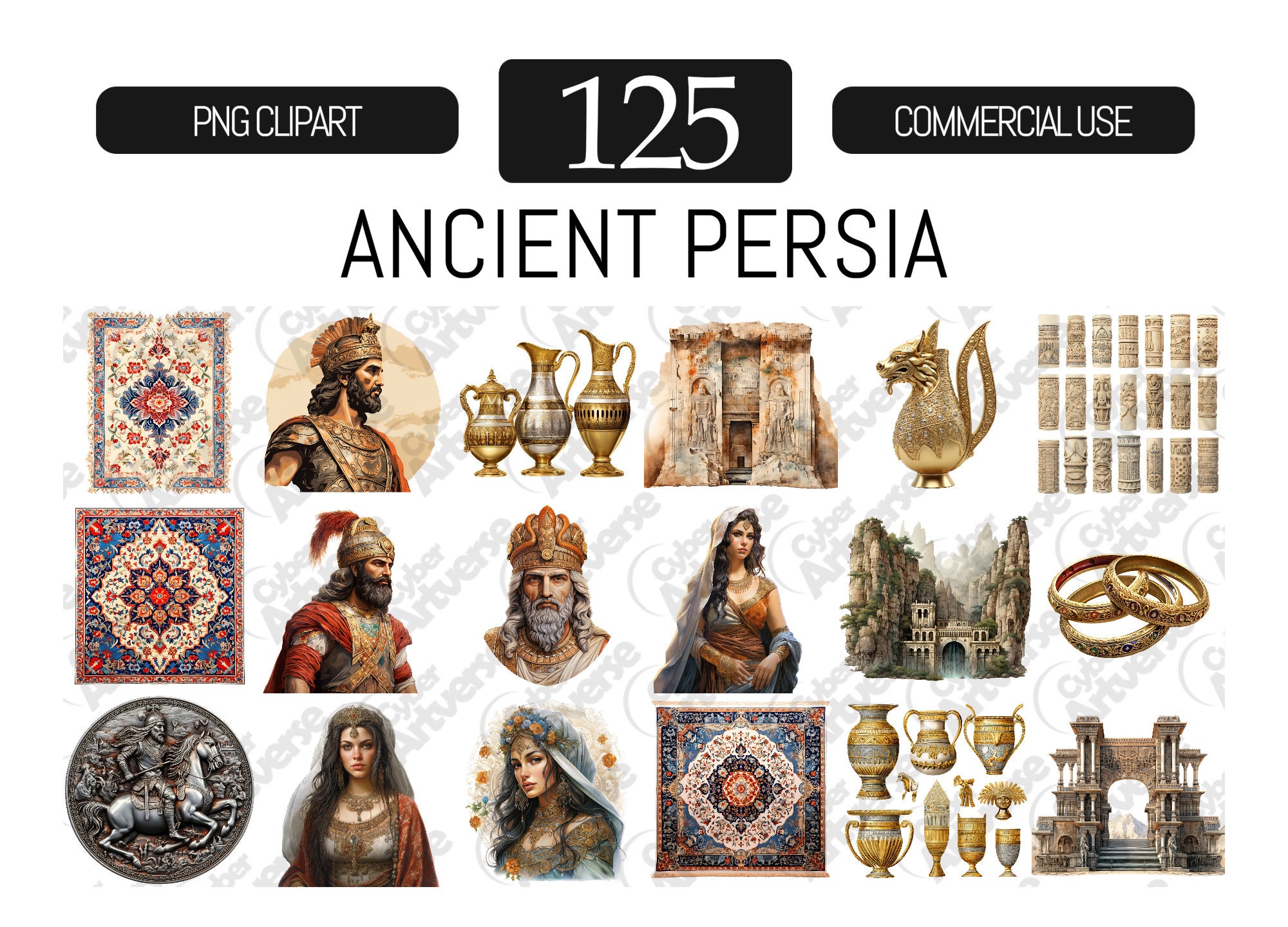 Ancient Persia Watercolor Clipart Set: Mega Bundle (PNG Digital Files ...