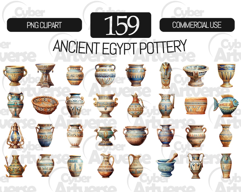 MEGA BUNDLE Ancient Egyptian Pottery Watercolor Clipart Set - Etsy