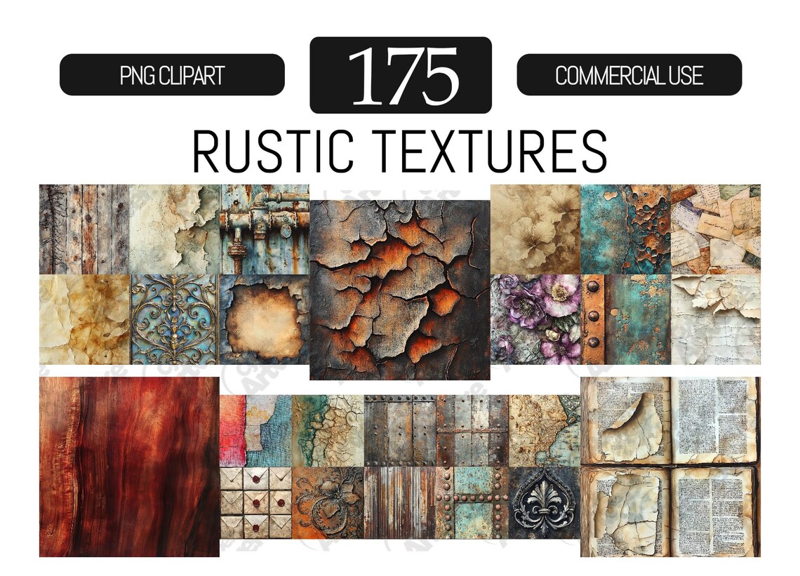 Rustic Vintage Textures: Wood, Metal, Paper - 175 PNG Files (digital ...
