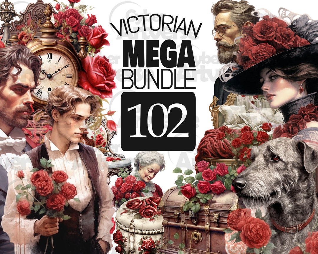 MEGA RED BUNDLE Victorian Vintage Rose Watercolor Clipart Set ...