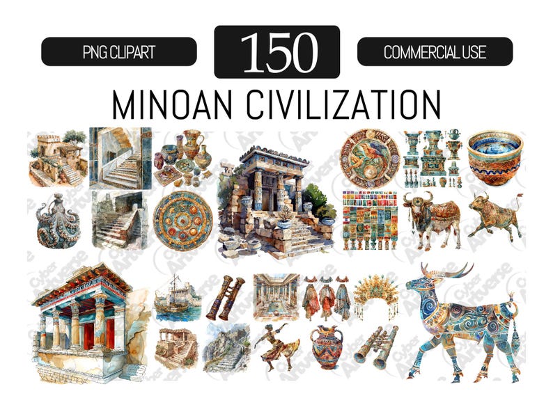 Minoan Civilization Clipart Set: Ancient Crete, Greek Mythology (PNG ...