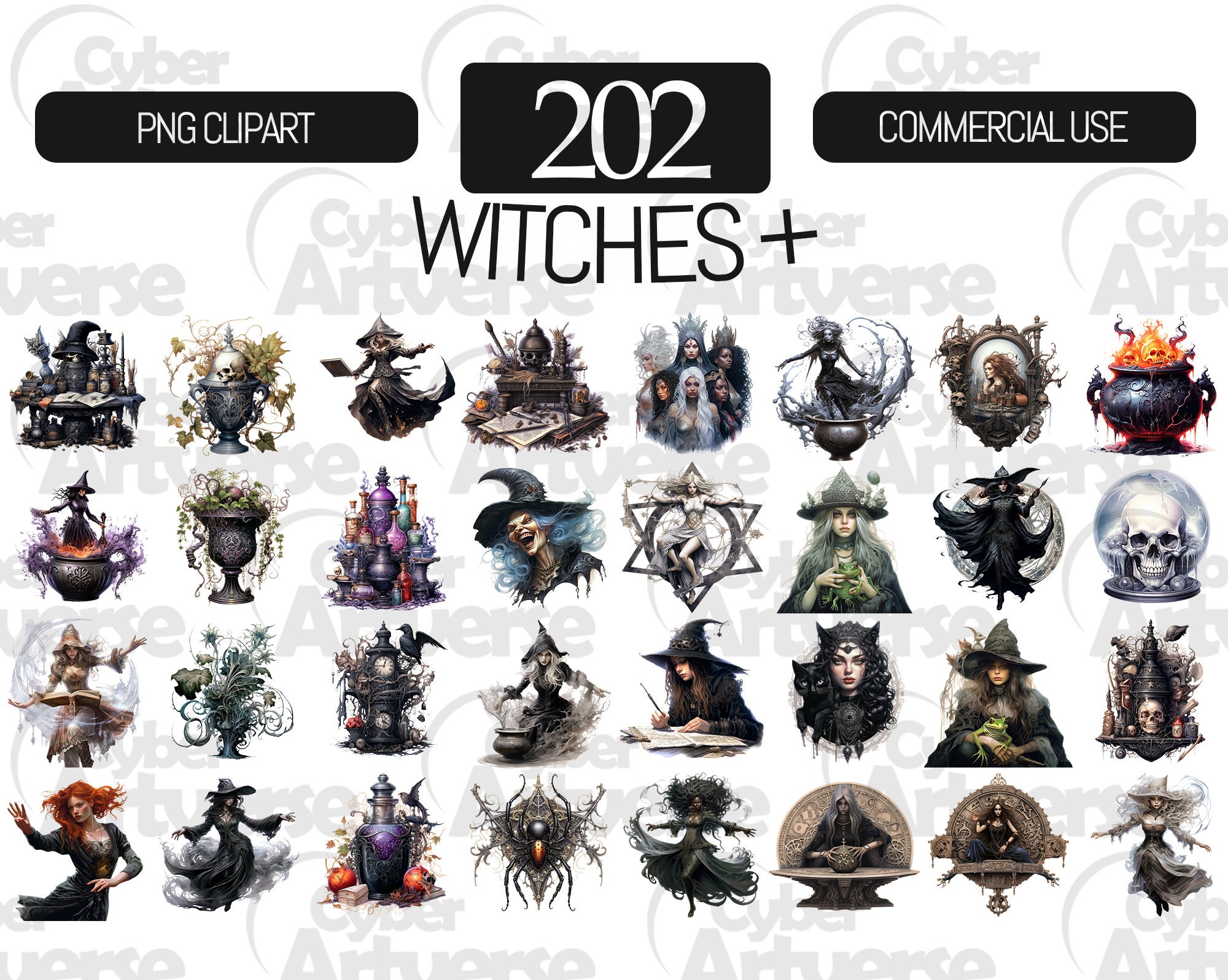 MEGA BUNDLE 202 Witch Theme Clipart Set Magical Fantasy Witchy Items ...