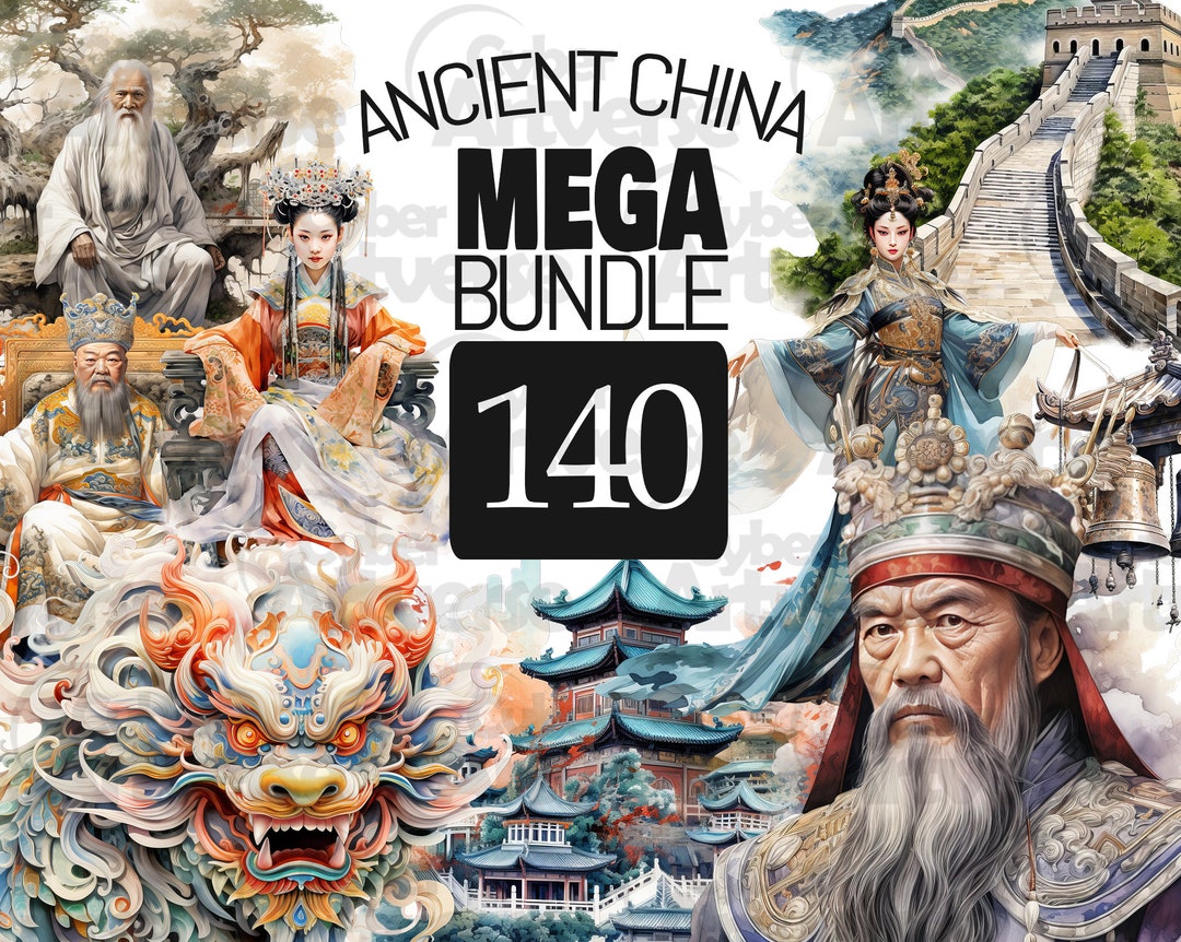MEGA BUNDLE Ancient China Watercolor Clipart Set - Emperors, Pagodas ...